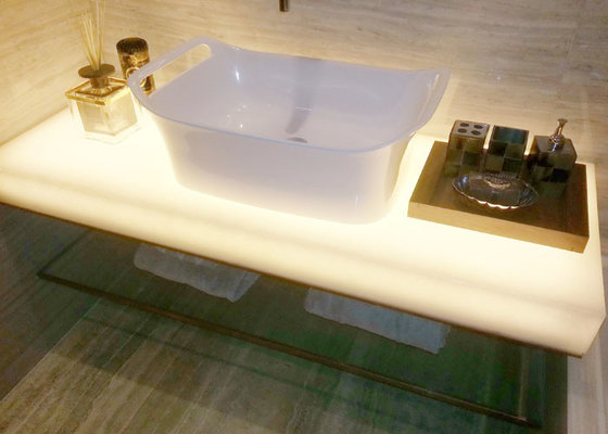 Glossy Milky White Jade Stone Countertops / Eco Recycled Glass Countertops