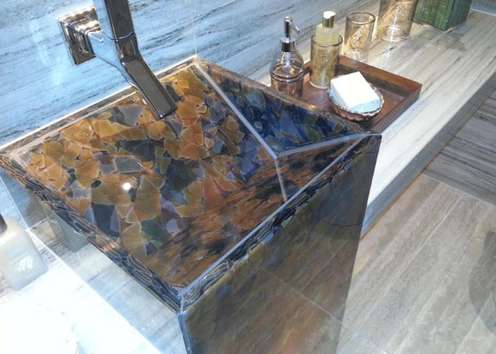 Glossy Milky White Jade Stone Countertops / Eco Recycled Glass Countertops