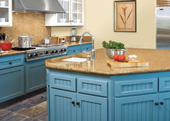 Grey Conquistador Stone Vanity Countertops / Waterfall Kitchen Island Bench