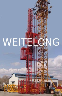 1200kg Painted Building Material Twin Cage Hoist 3.6 x 1.5 x 2.5m SC200/200