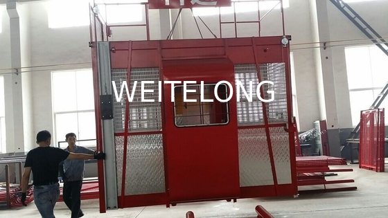 Durable Red Construction Material Hoists , Twin Cage Electric Ladder Lift