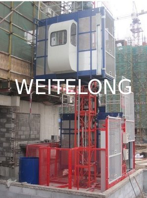 Painted Twin Cage Red Construction Material Hoists for Building SC200 / 200 SC100
