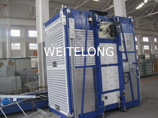 Blue Cage Of Construction Hoist Elevator , Building Lifting Machine