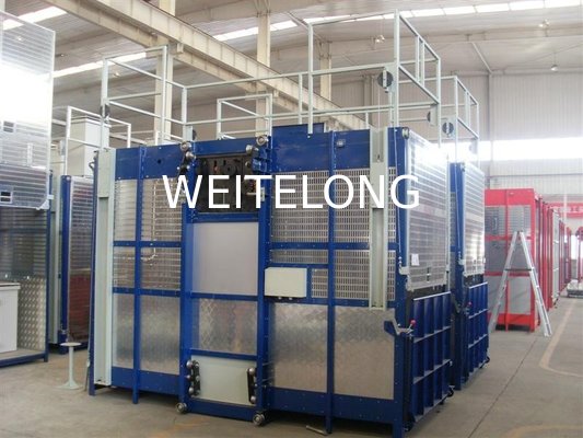 Blue Cage Of Construction Hoist Elevator , Building Lifting Machine