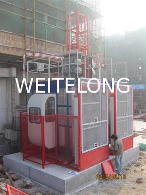 Twin Cage Hoist Red 3, 200kg Load Capacity Twin Cage SC200 Lifting Construction Hoist Elevator