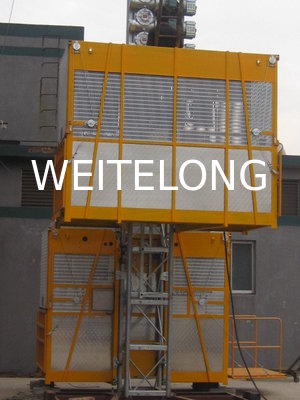 Yellow VFD Building Material Twin Cage Hoist 3200kg SC200 / 200