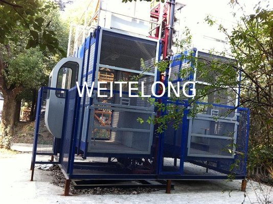 Painted SC200 Yellow Material Construction Twin Cage Hoist 3.2 x 1.5 x 2.5m