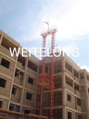 Custom 1200kg Red Material Construction Twin Cage Hoist 3.2 x 1.5 x 2.5m