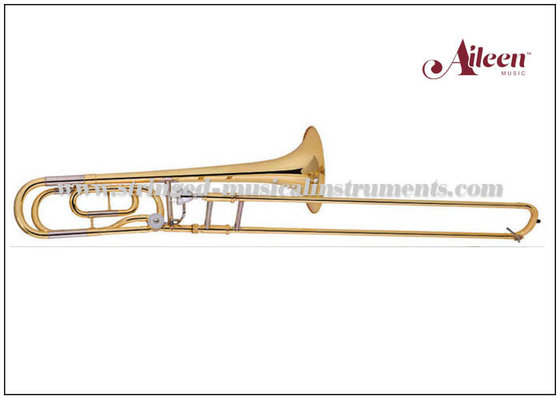 Bb / F Key Brass Lacquered Tenor Professional Trombone Instrument / Silent Brass Trombone