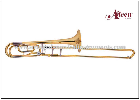 13.89 mm Bore Brass Musical Instruments Gold Lacquer Bass Trombone Intermediate
