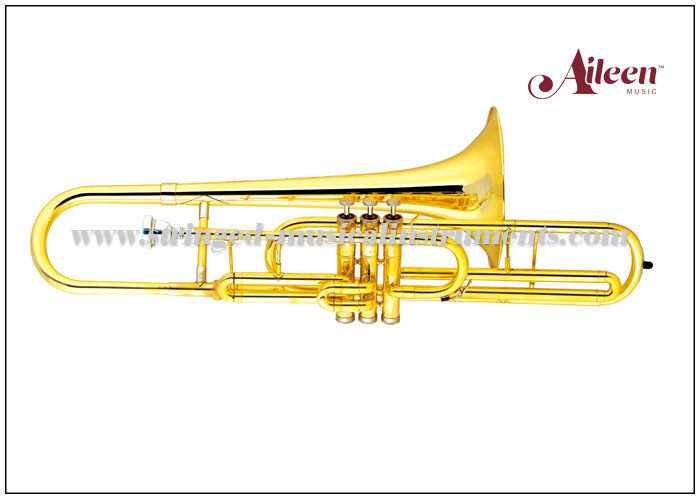 Silver Lacquer Tenor Brass Band Instruments Trombone With Yellow brass Tuning Slide
