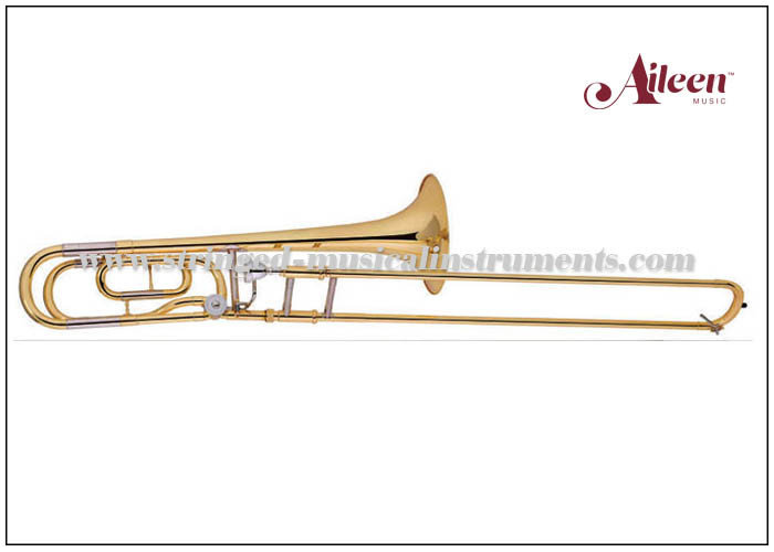 Bb / F Key Brass Lacquered Tenor Professional Trombone Instrument / Silent Brass Trombone