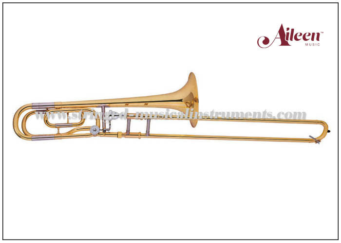 13.89 mm Bore Brass Musical Instruments Gold Lacquer Bass Trombone Intermediate