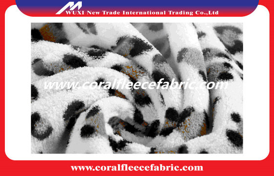 Leopard Pattern Polyester Coral Fleece Fabric for Garments , Sportswear and Shoes