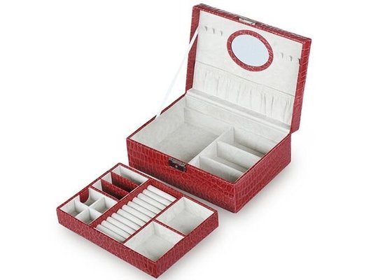 Ladies Lycra leather rectangle jewelry box with lock for necklace , earring