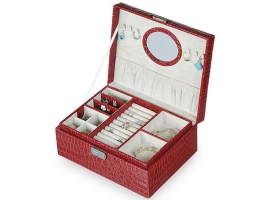Ladies Lycra leather rectangle jewelry box with lock for necklace , earring