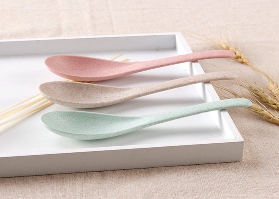 Kids spoon made from disposable degradable eco-friendly wheat straw fiber and rice husk