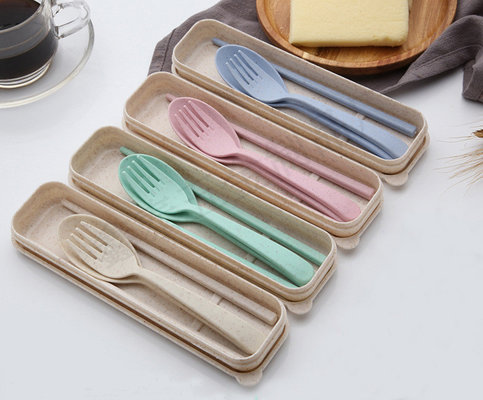 3PCS Wheat Straw Dinnerware Contemporary Flatware Sets With Chopsticks Fork And Spoon 