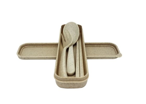 Portable Wheat Straw Dinnerware Chopsticks Spoon Fork Set 3 Pcs In One