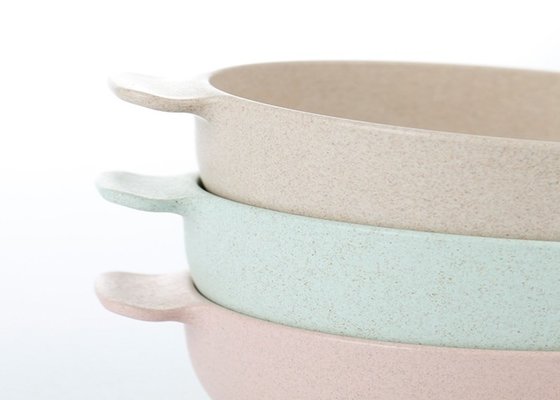 102 Gram Pink Wheat Straw Dinnerware Baby Feeding Bowls With Handle 0.033 CBM