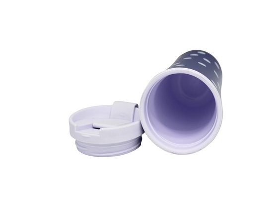 350ml double wall plastic travel mug with customized pattern and leakproof lid