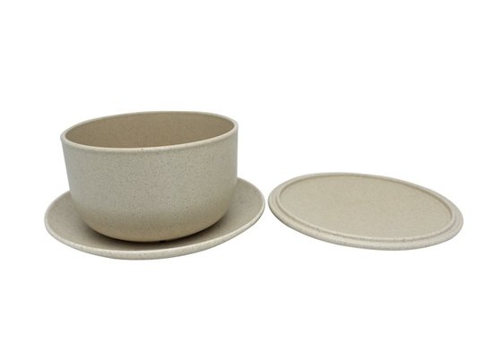 450ml Eco Friendly Kitchenware Biodegrable Tableware Bagasse Bowl With Cover And Saucer