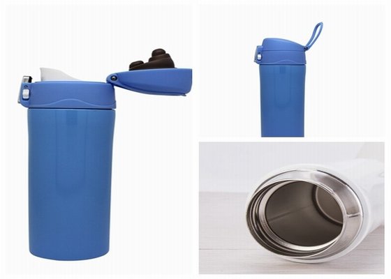 Blue Spill Proof Coffee Mug , Magic Suction Insulated Stainless Steel Water Bottle 