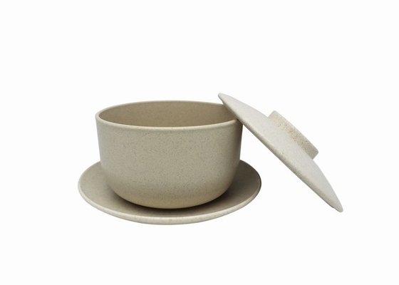 Home Office Use Wheat Straw Dinnerware Healthy Rice Bowls With Lid / Plate
