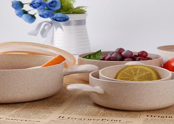 Microwave Oven Friendly Wheat Straw Dinnerware Food Storage Containers Set For Commuters