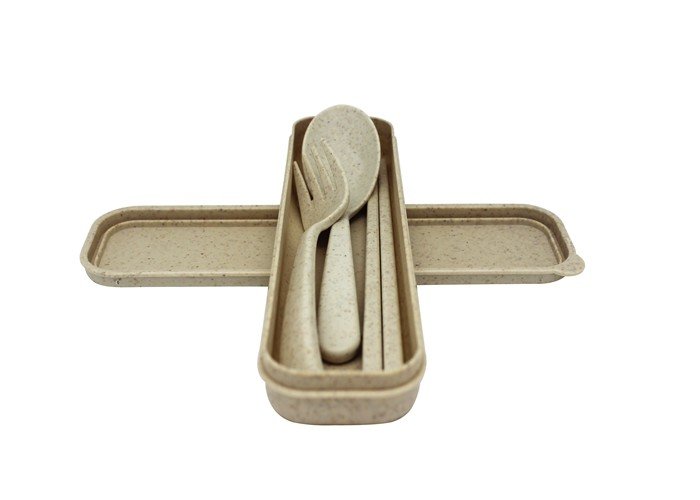 Portable Wheat Straw Dinnerware Chopsticks Spoon Fork Set 3 Pcs In One