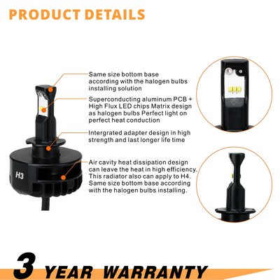 Factory direct sale   LED Headlight bulbs Conversion Kit All-in-one 4000LM H3 6000K Daylight with Rainproof driver supplier