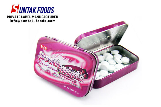 Black Currant Flavor Meta Tin Box Candy Round Shaped Eco-Friendly