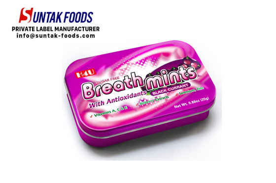 Black Currant Flavor Meta Tin Box Candy Round Shaped Eco-Friendly