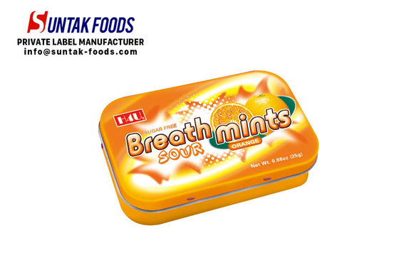 H4U 25g Orange Flavor Sugar Free Fresheners Mints in Hinged Tin