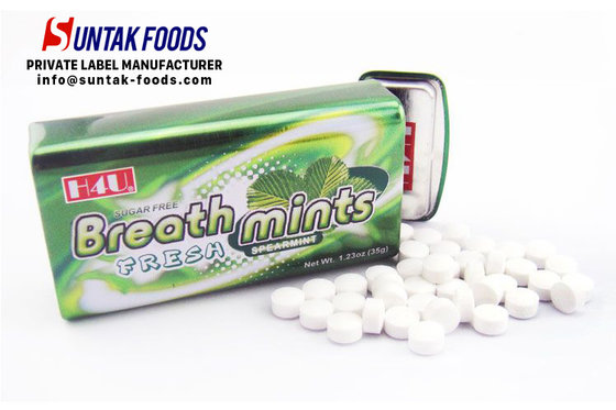 Spearmint Sugar Free Breath Mints Oval Shape With Tin Box Package