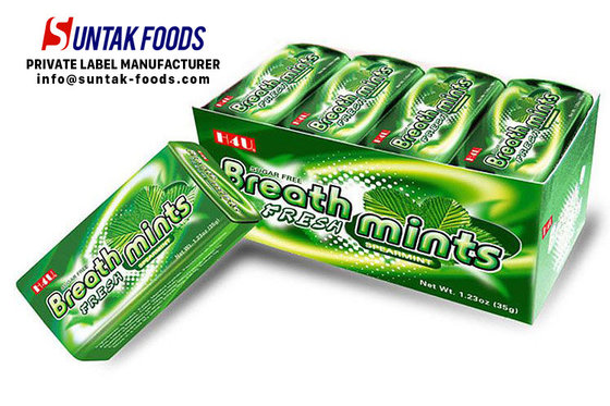 Spearmint Sugar Free Breath Mints Oval Shape With Tin Box Package