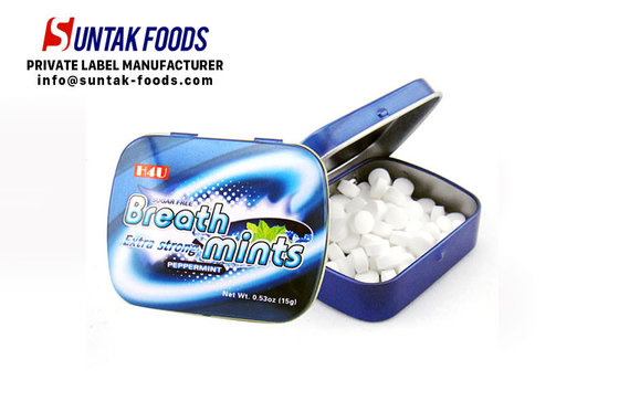 Sugarless Tin Box Candy Xylitol Pressed With Extra Cool Taste , Size OEM