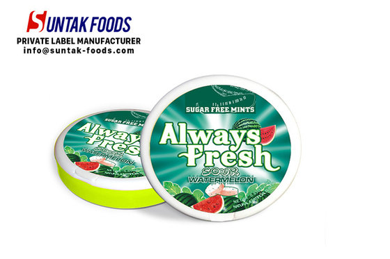 Professional Sour Fruit Candy Round Shape , Sour Watermelon Candy For Resturant