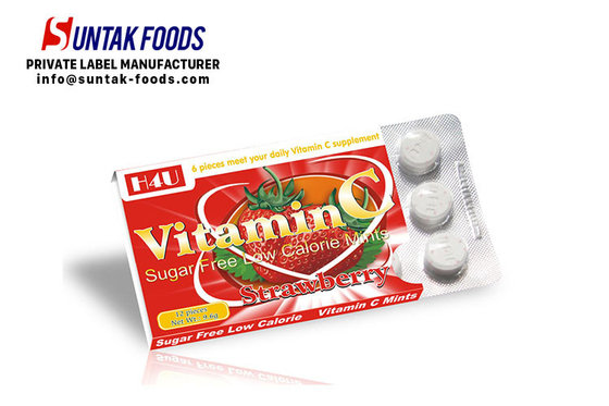 Functional Chewable Vitamin C Tablets , Sugar Free Confectionery Strawberry Sweets