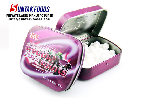 Sour Fruit Flavored Candy , Strong Breath Mints After Eating With Custom Metal Tins