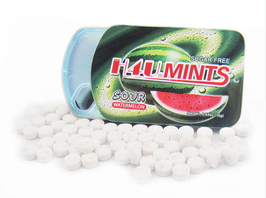 15g Sweet Confectionery Slide Tin Box Candy / Xylitol Mints For Fresh Breath
