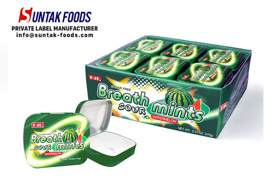 Sugar Free Tablet Tin Box Candy With Customize Logo Print Watermelon Flavor