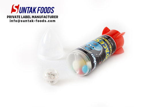Sweet Jelly Bean with Space Ship Container Glowing Electronic Flash Ball Toy Candy