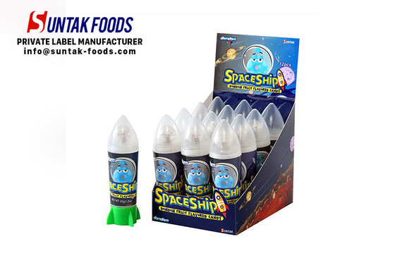 Sweet Jelly Bean with Space Ship Container Glowing Electronic Flash Ball Toy Candy