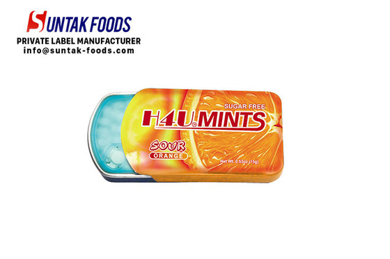 Sour Sweets Orange Organic Peppermint Candy , Low Calorie Hard Candy Slid Tin Box