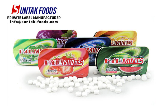 Green Low Fat Healthy Sour fruit Candy , Calorie Free Candy Slide Tin Box