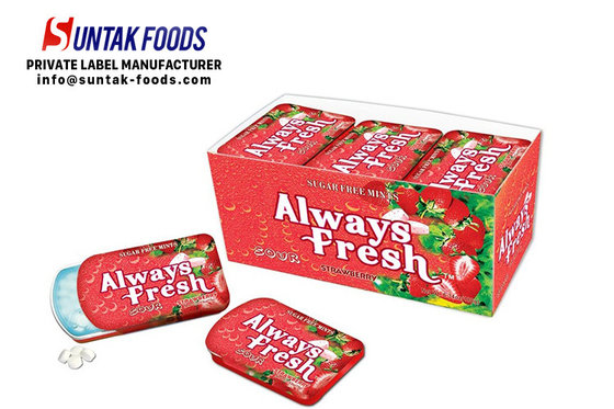 Sugar Free Sour Strawberry Candy With Slide Tin Box Tooth Friendly