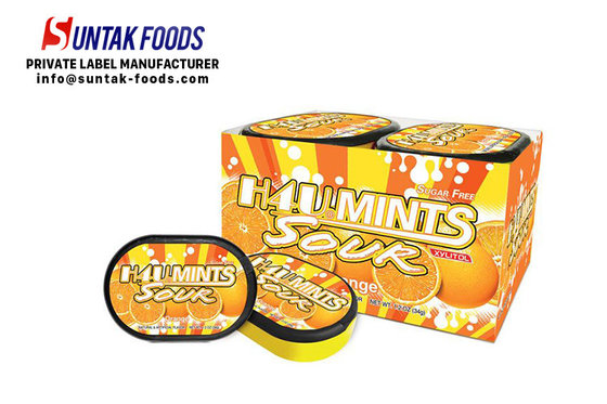 Delicious Taste Colorful Sour Fruit Candy , Sugar Free Sour Candy Orange Flavor