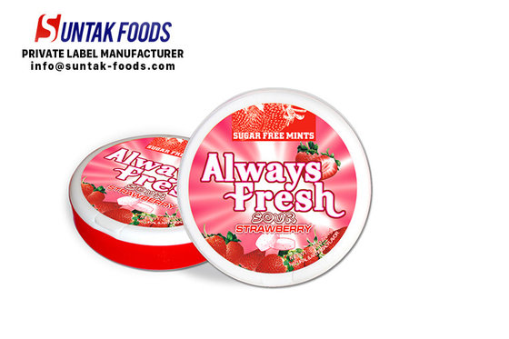 Round White Strawberry Sour Fruit Candy , Low Calorie Hard Candy With Sugar Free