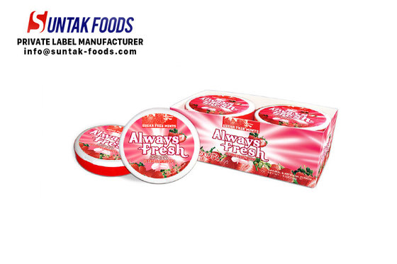 Round White Strawberry Sour Fruit Candy , Low Calorie Hard Candy With Sugar Free